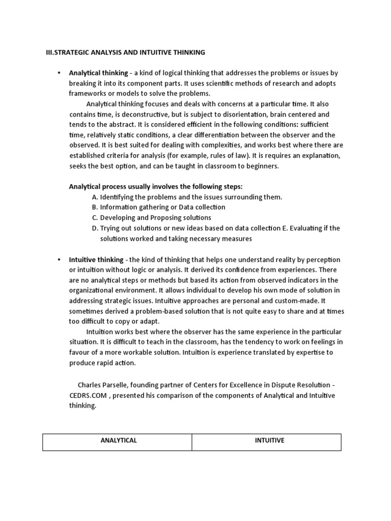 An Analysis of Analytical and Intuitive Thinking Styles and Their ...