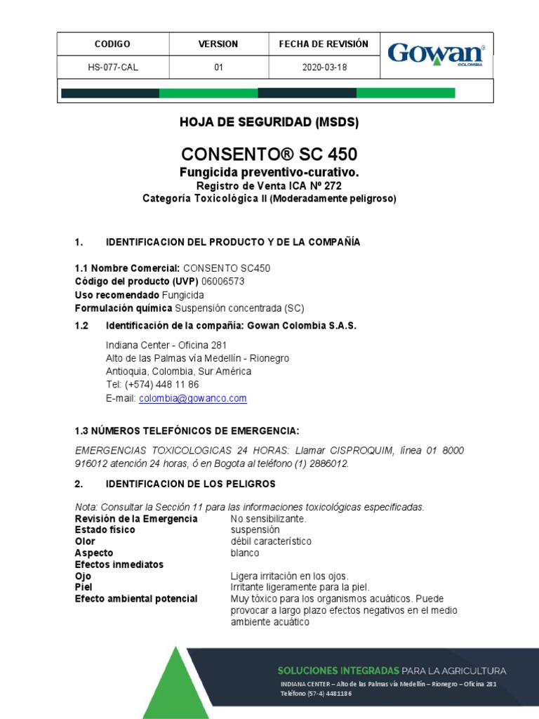 Consento SC 450 | PDF | Toxicidad | Agua