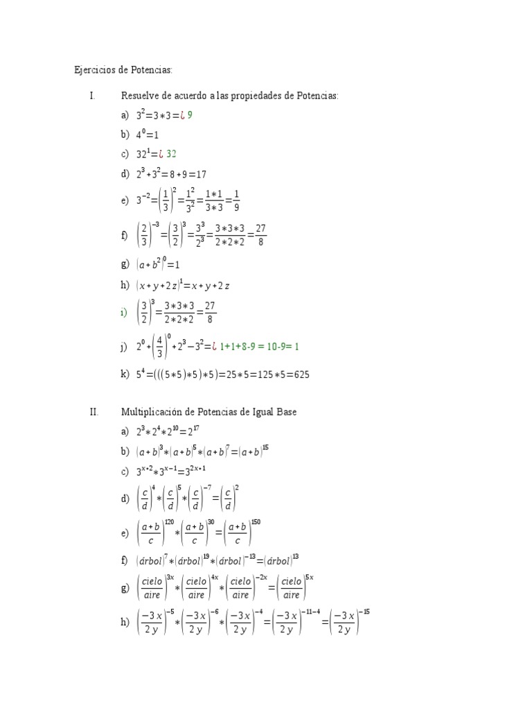 2.1 Ejercicios Resueltos de Potencias | PDF