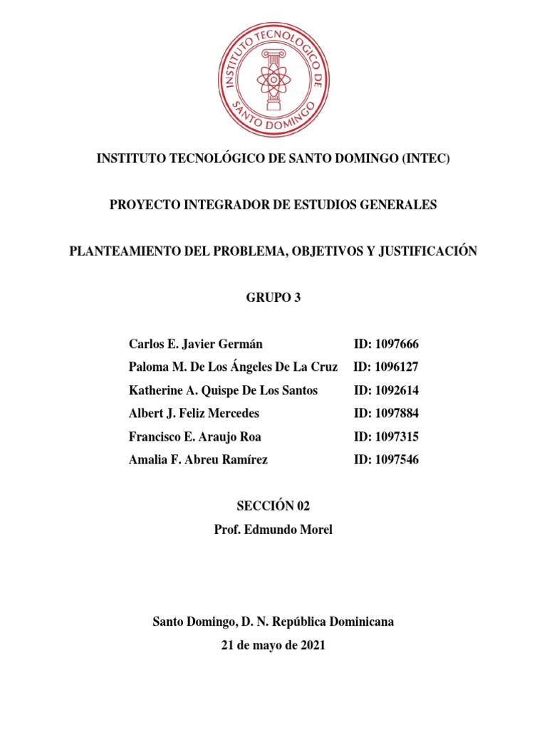 (Grupo 3) Actividad Grupal No.2 - Planteamiento Del Problema, Objetivos y Justificacion ...
