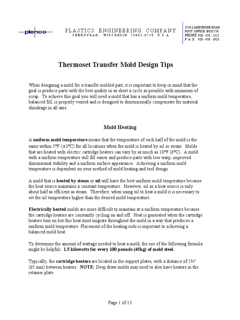 Transfer Mold Design Tips | PDF | Chemistry | Materials