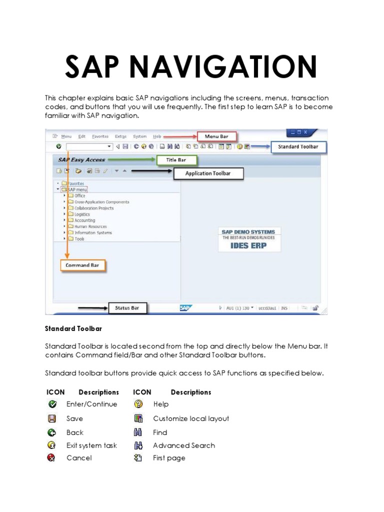Sap Navigation Standard Toolbar Pdf Menu Computing Icon Computing