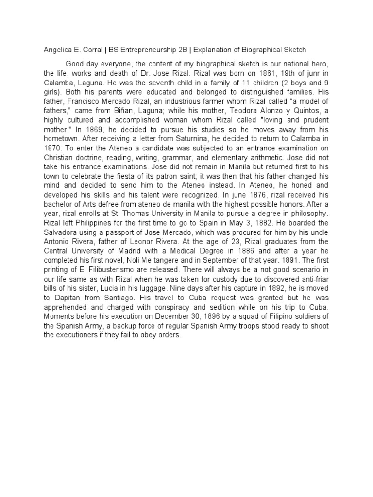Explanation of Biographical Sketch | PDF | Philippines