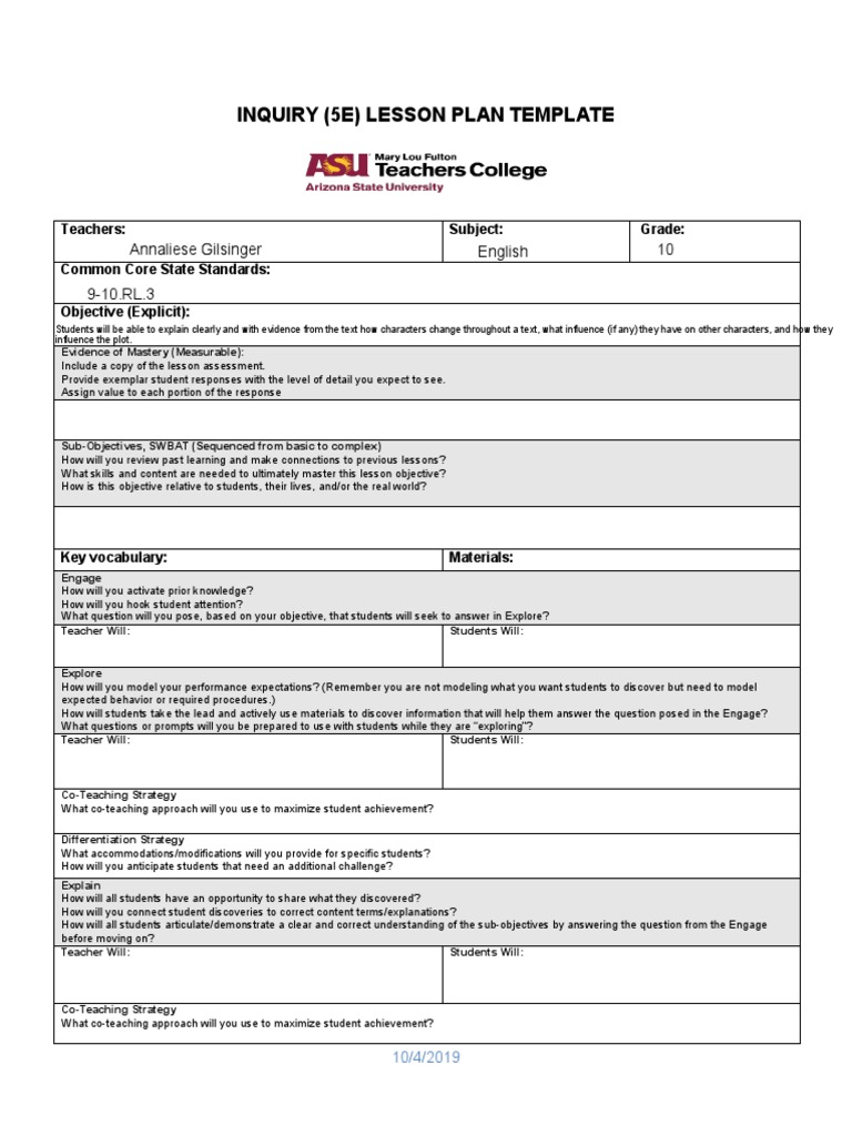 5e Lesson Plan Sed 397 1 | PDF | Lesson Plan | Teachers