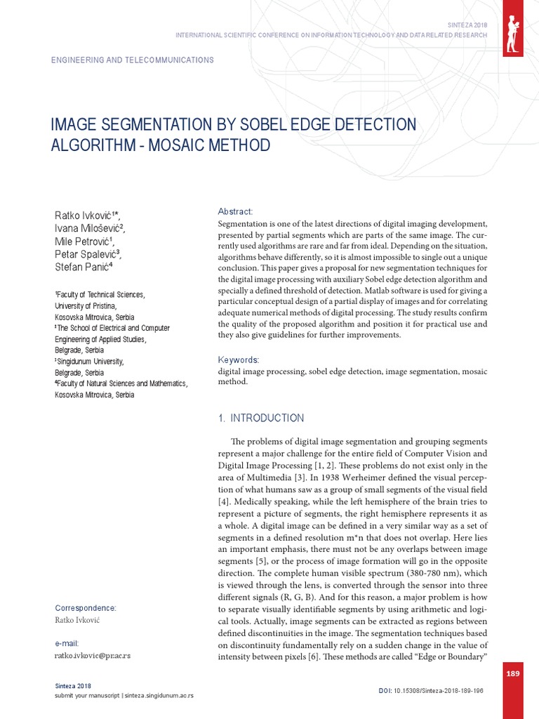 Image Segmentation Using Sobel Edge Detection and Mosaic Methods | PDF ...