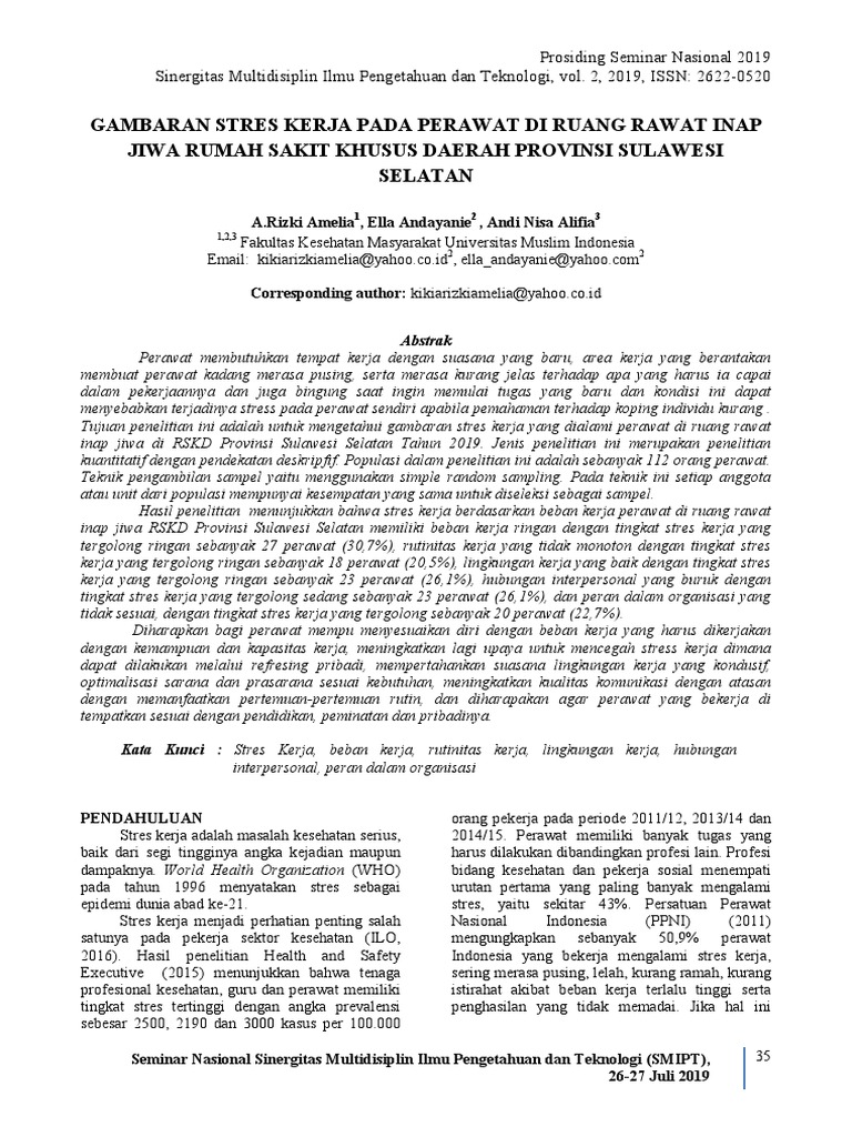 Gambaran Stres Kerja Pada Perawat Di Ruang Rawat Inap | PDF