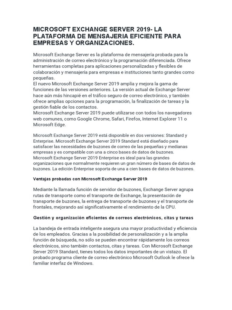 Microsoft Exchange Server 2019 | PDF | Servidor Microsoft Exchange ...