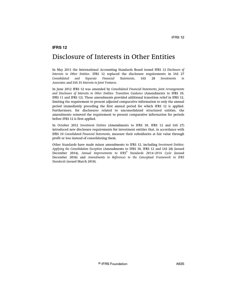 Disclosure of Interests in Other Entities: Ifrs 12 | PDF ...