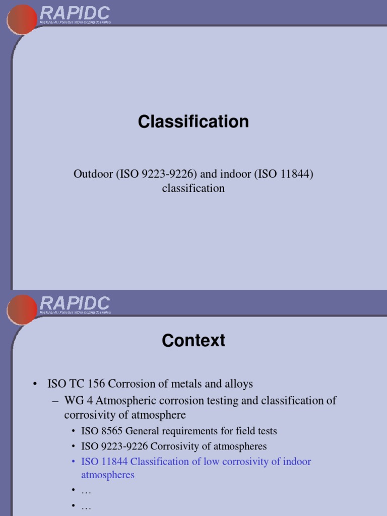 Classification: Outdoor (ISO 9223-9226) and Indoor (ISO 11844 ...