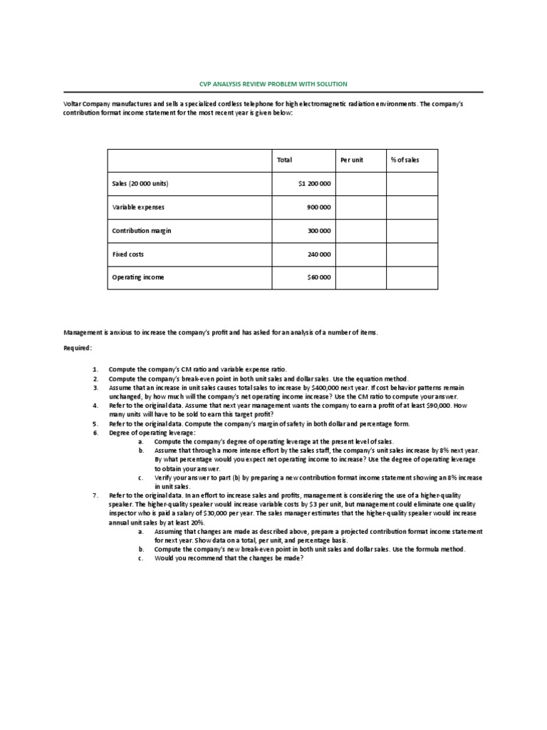 CVP Analysis Review Problem With Solution | PDF | Management Accounting | Financial Accounting