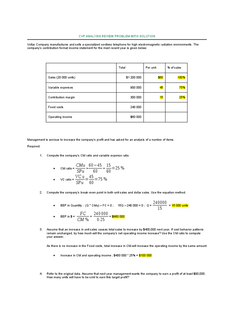 CVP Analysis Review Problem Solution | PDF | Financial Accounting | Business Economics