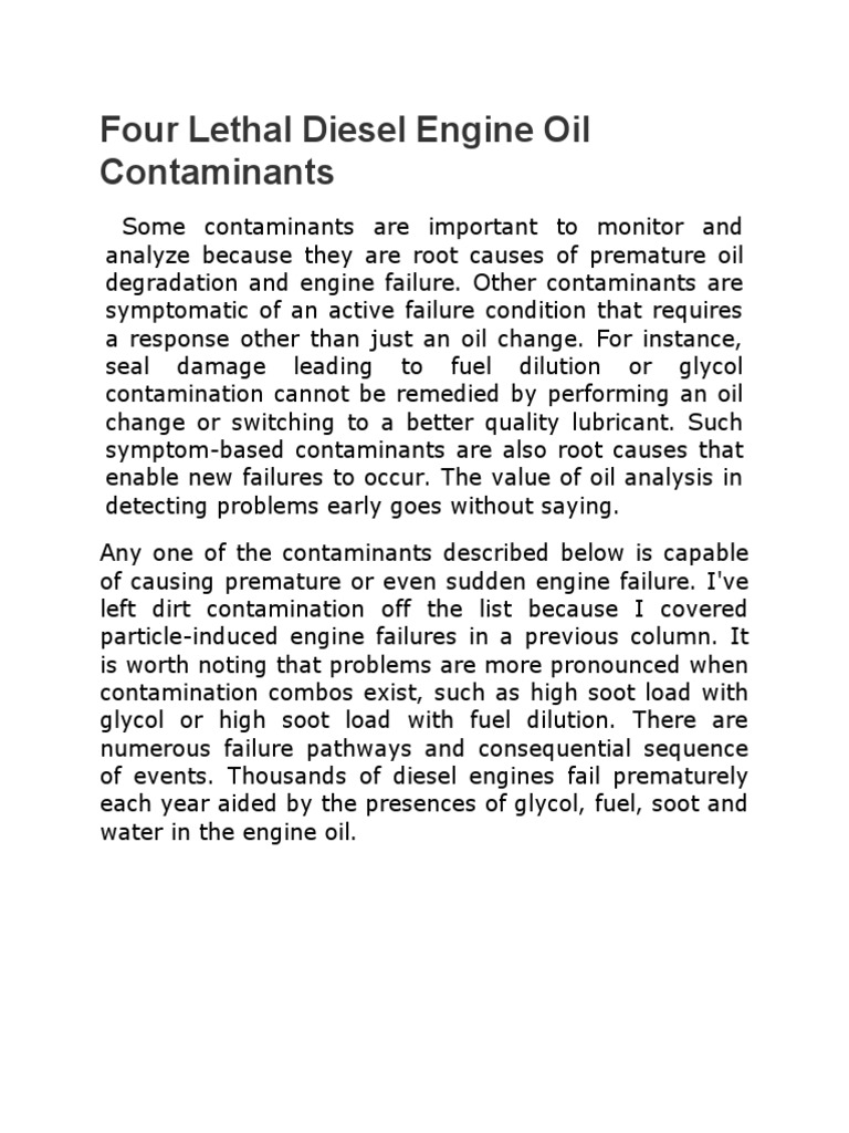 Four Lethal Diesel Engine Oil Contaminants | PDF | Motor Oil | Diesel ...