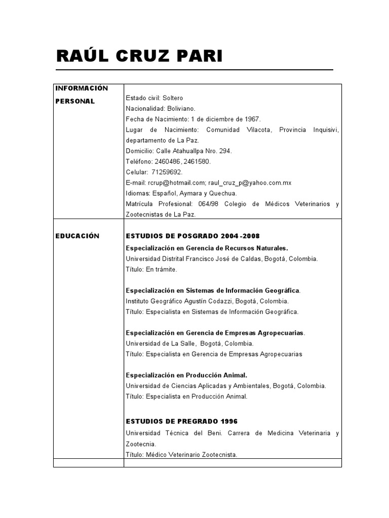 CV Raul Cruz P | PDF | Colombia | Bogotá