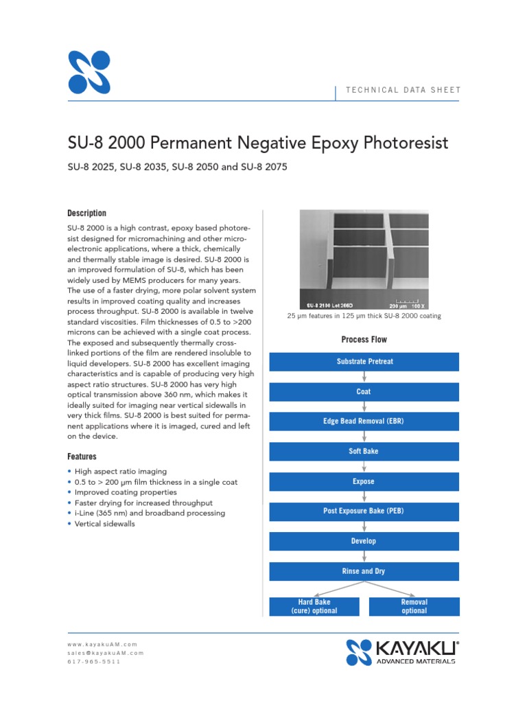 SU-8 2000 Permanent Negative Epoxy Photoresist: SU-8 2025, SU-8 2035 ...