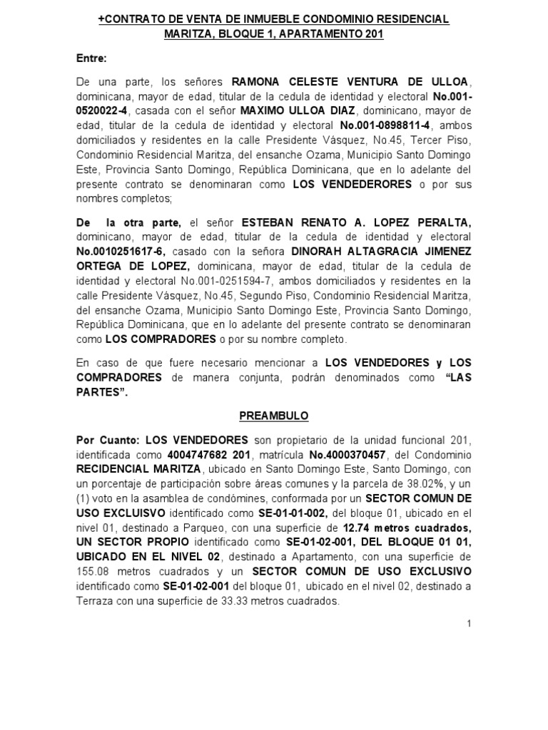 Contrato de Venta de Apartamento en RD | PDF | República Dominicana ...