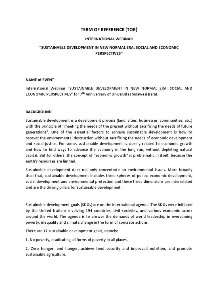 Term of Reference (Tor) | PDF | Sustainability | Economic Growth