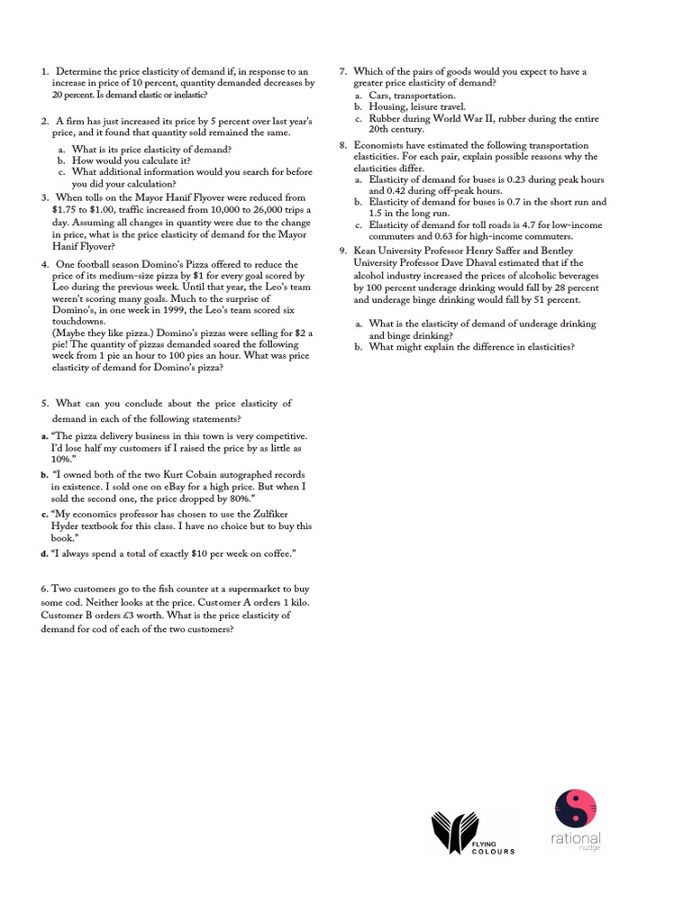 PED Worksheet | Download Free PDF | Demand | Price Elasticity Of Demand