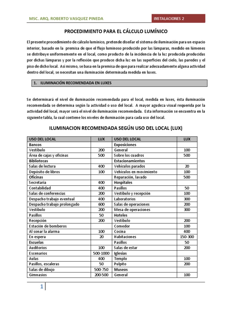 Procedimiento para El Calculo Luminico-2020 | PDF | Encendiendo | Ligero