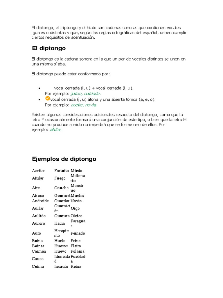 El Diptongo, Triptongo, Hiato | PDF | Voz humana | Fonética