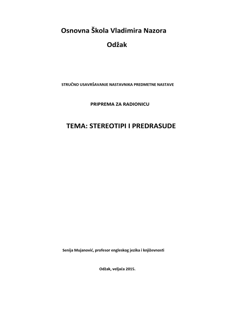Stereotipi I Predrasude - Priprema | PDF