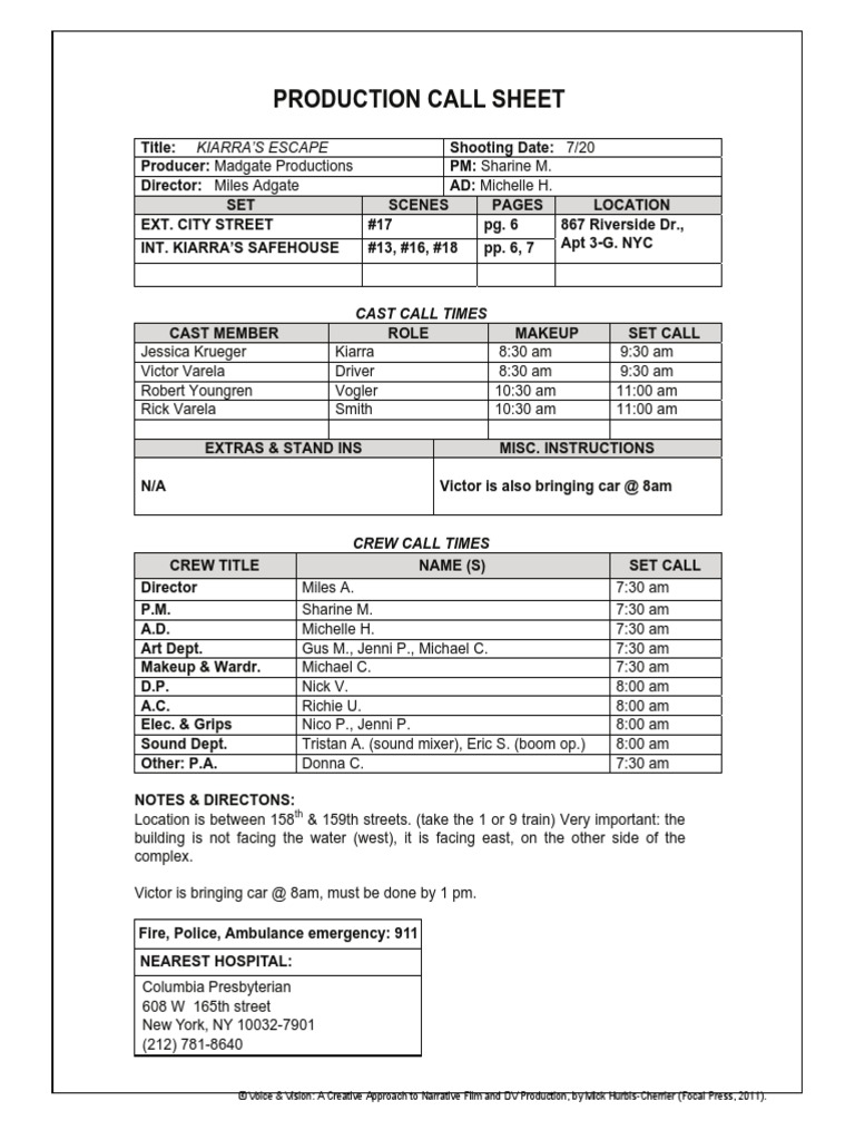1.production Call Sheet Template | PDF