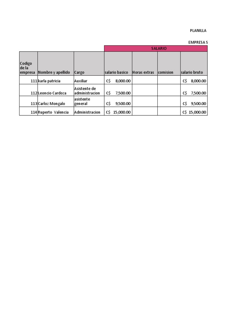 Planilla Mensual Tarea | PDF