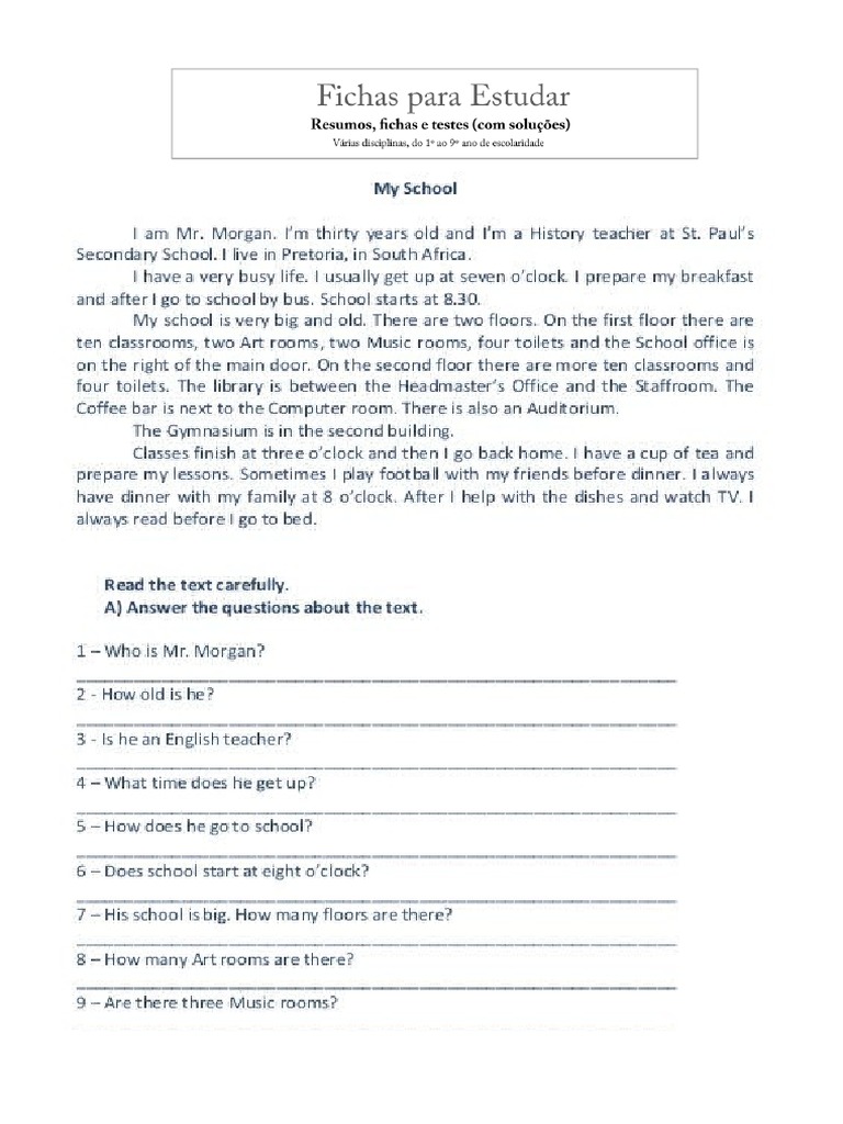 Teste Ingles 7 Ano Daily Routine | PDF