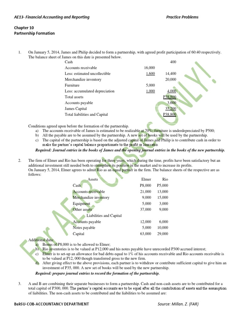 Topic 10 - Practice Problems | PDF | Balance Sheet | Partnership