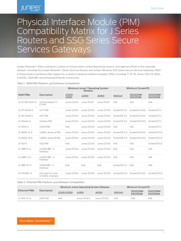 Physical Interface Module (PIM) Compatibility Matrix For J Series ...