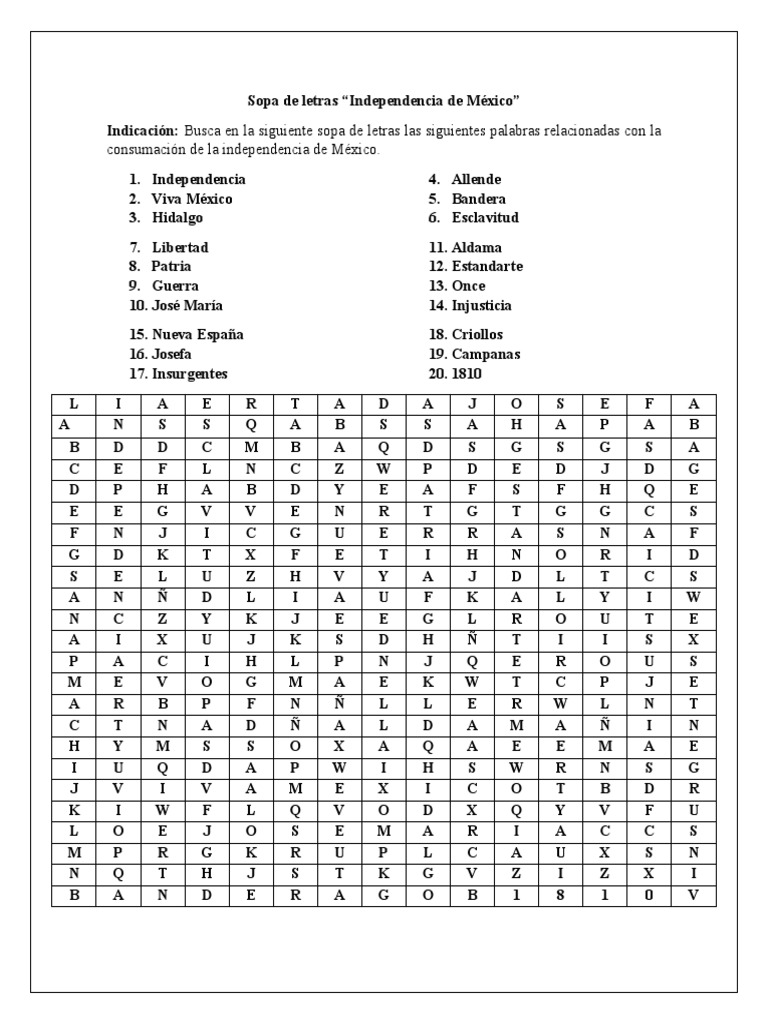Sopa de Letras: Independencia de México | PDF
