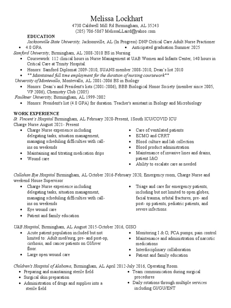 Melissa Lockhart Resume 2021 | PDF | Surgery | Intensive Care Medicine