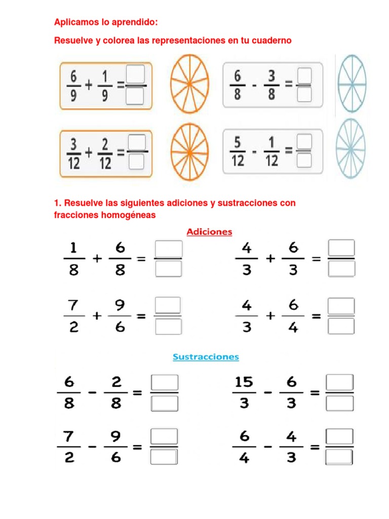 Ejercicios Adicion y Sustraccion de Fracciones | PDF