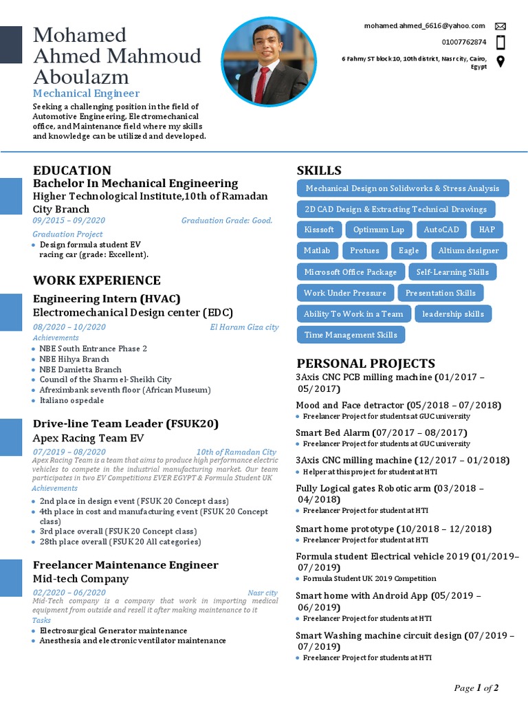 Mohamed Aboulazm New Resume V1.1 | PDF | Engineering | Mechanical ...