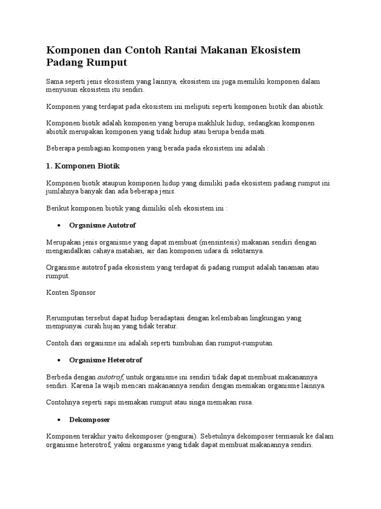 Komponen Dan Contoh Rantai Makanan Ekosistem Padang Rumput | PDF
