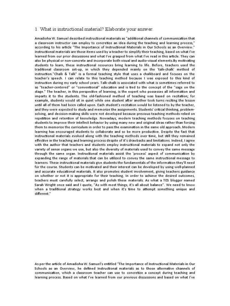 What Is Instructional Material | PDF | Teachers | Teaching Method