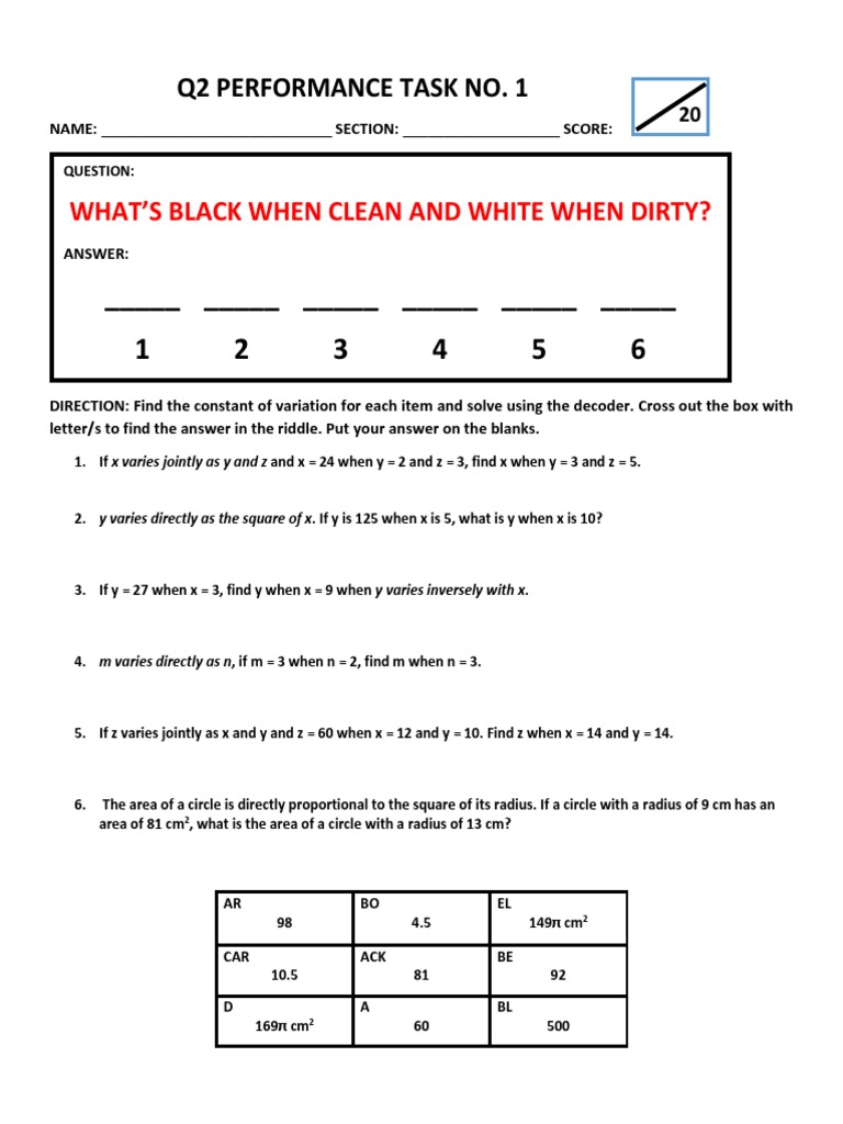 Q2 Performance Task No. 1: What'S Black When Clean and White When Dirty? | PDF