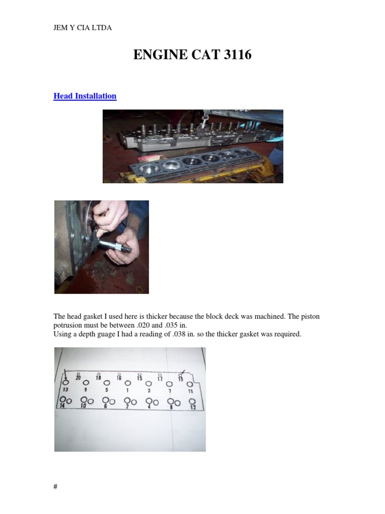 Engine Cat 3116: Head Installation | PDF
