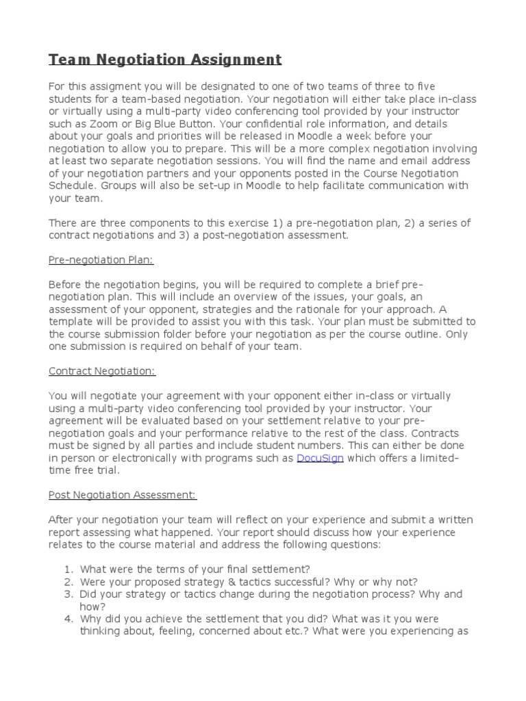 Team-Based Negotiation Assignment Guide | PDF | Negotiation | Cognition