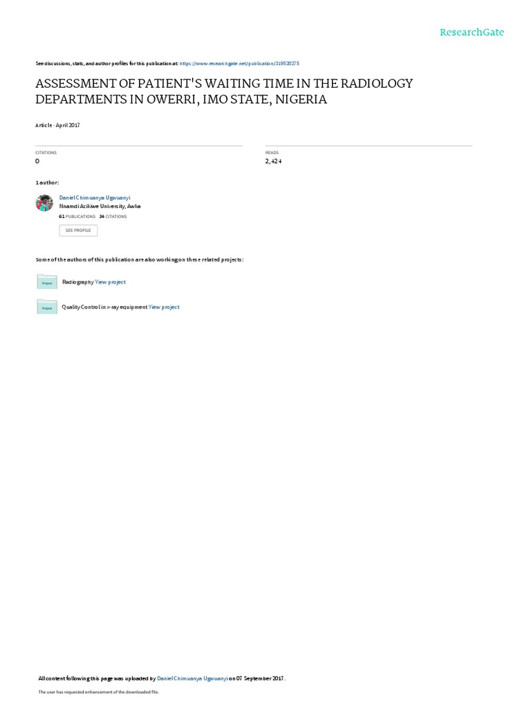 Assessment of Patient's Waiting Time in The Radiology | PDF | Radiology ...