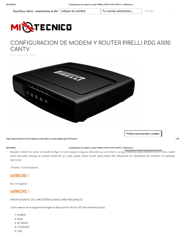 Modem Pirelli PDGA-1010 | PDF