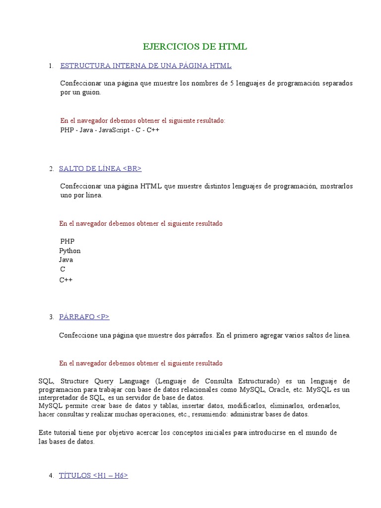 PARTE A Ejercicios Basicos HTML18!19!2 | PDF | Bases de datos | Mi sql