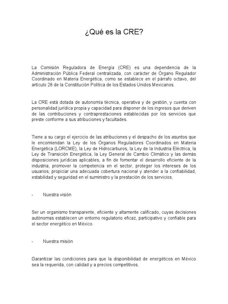 Qué Es La CRE | PDF | Comisión Europea | México
