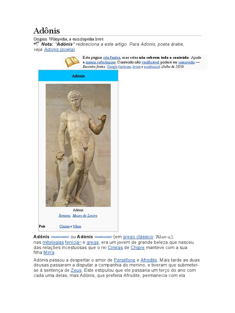 Adônis | PDF | Mitologia | Religião grega antiga