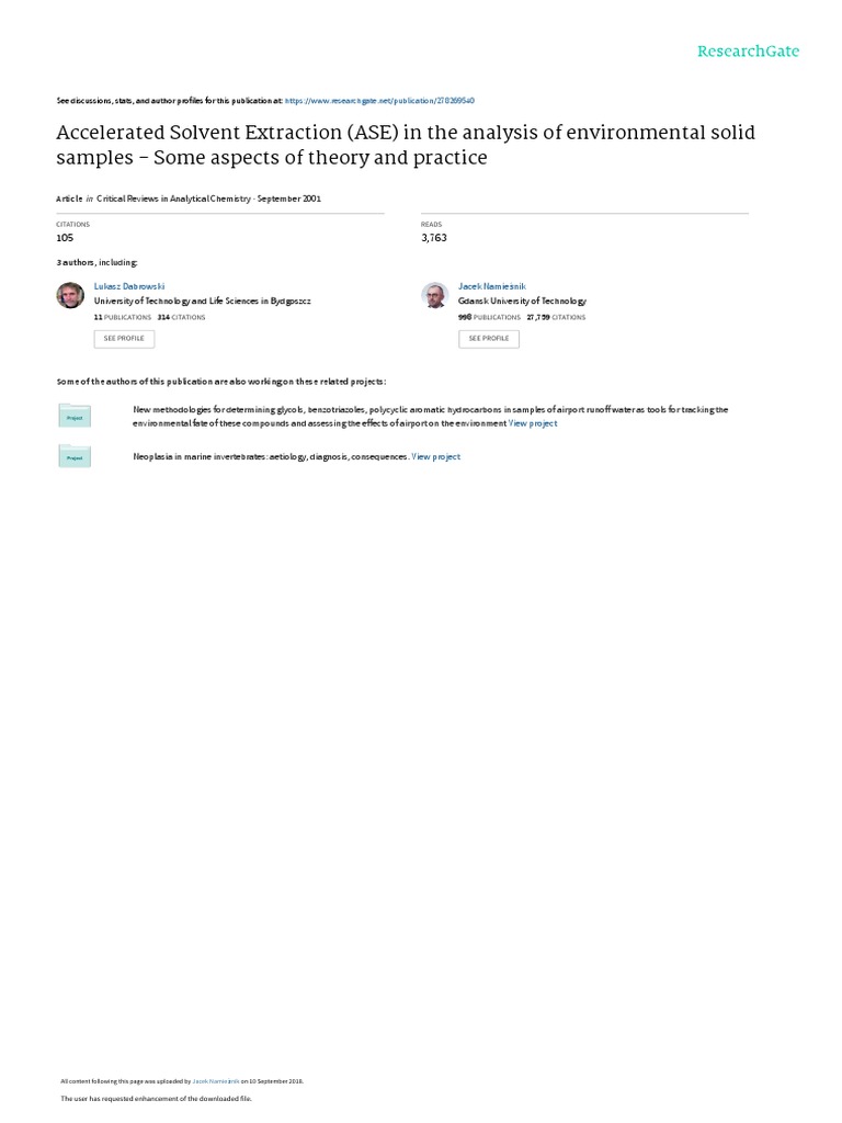 Accelerated Solvent Extraction (ASE) in The Analysis of Environmental ...