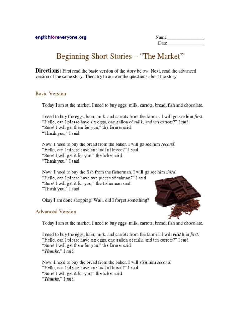 Intermediate Short Stories - The Market | PDF | Food And Drink | Foods