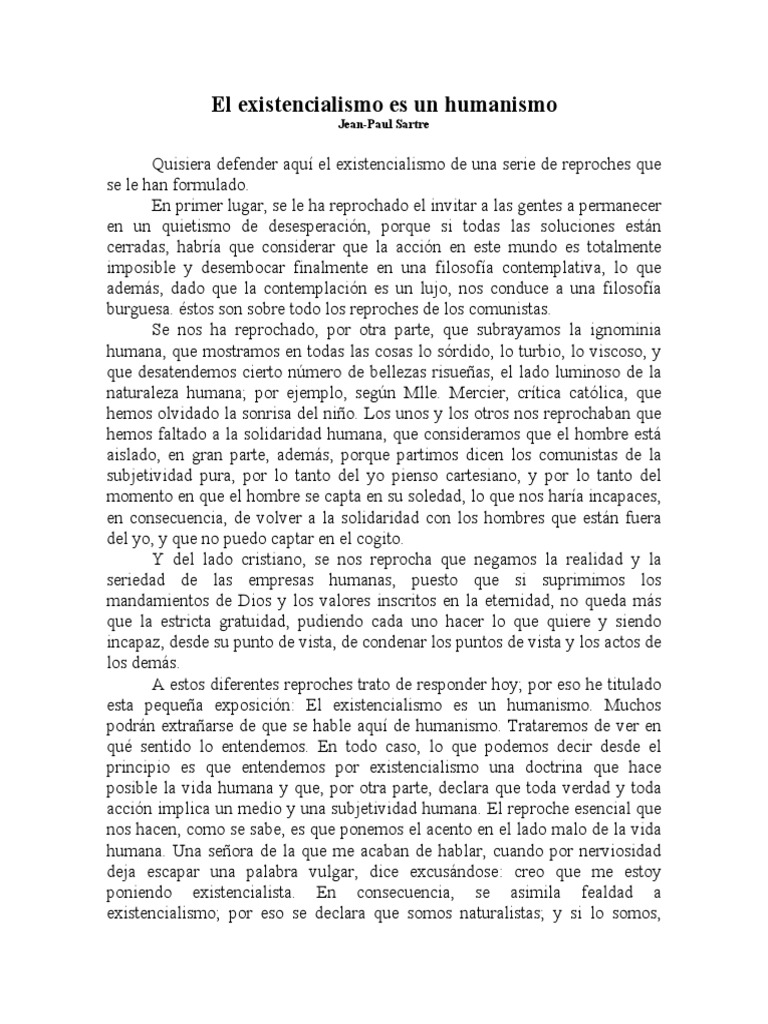 El Existencialismo Es Un Humanismo | PDF El Existencialismo Es Un Humanismo | PDF
