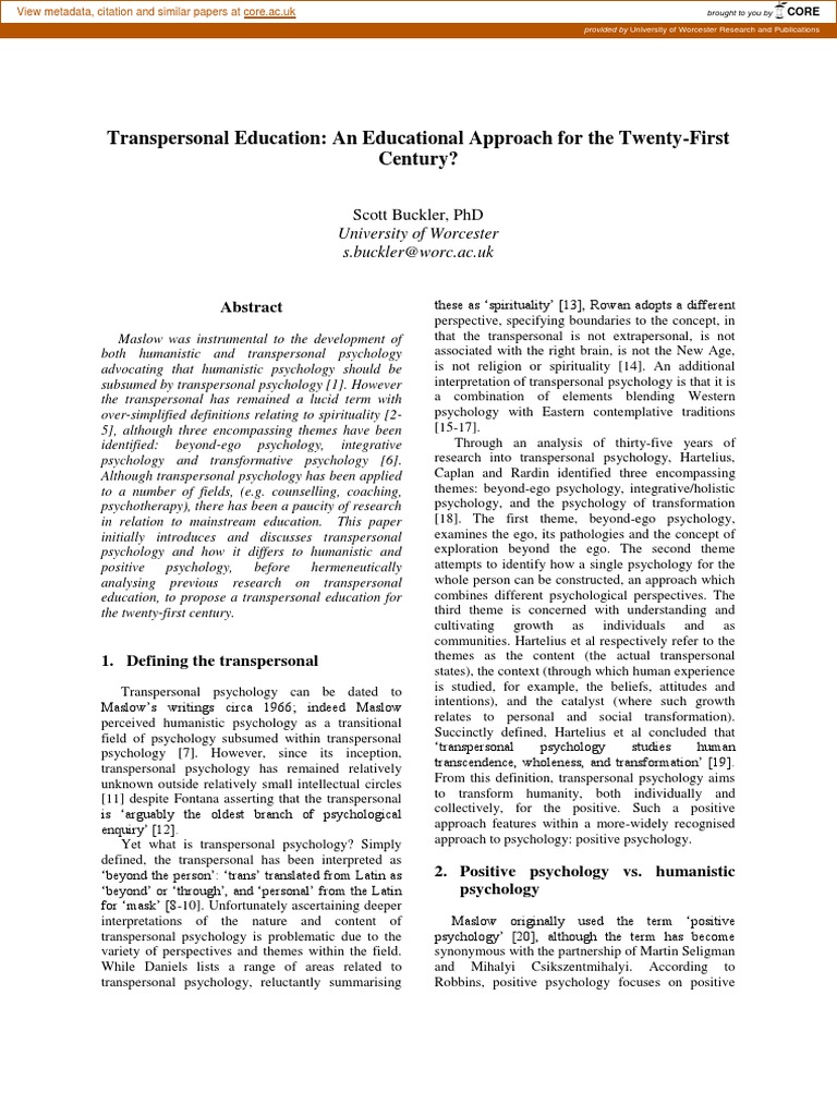Transpersonal Education | PDF | Transpersonal Psychology | Positive ...