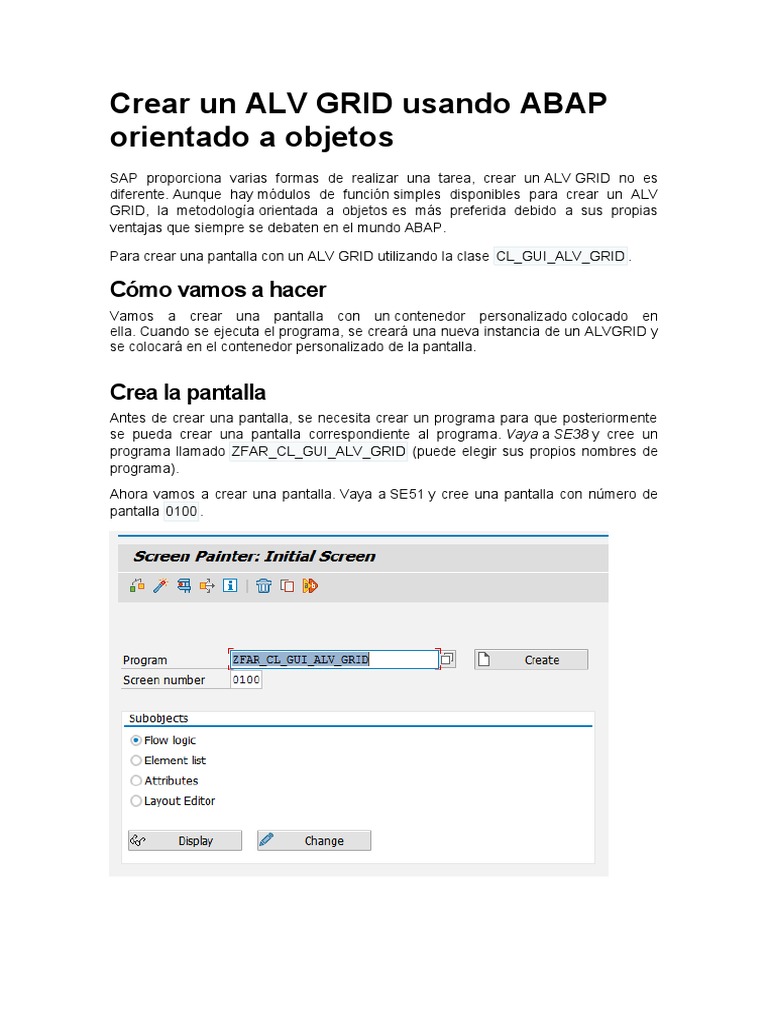 Crear Un Alv Grid Usando Abap Orientado A Objetos Pdf Ciencias De La Computación