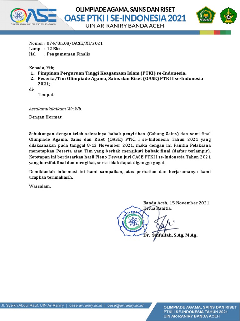 Finalis OASE PTKI I 2021 Terpilih | PDF