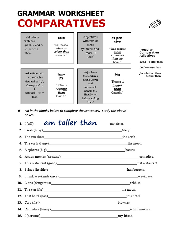 Comparatives: Grammar Worksheet | PDF | Human Communication | Language Families